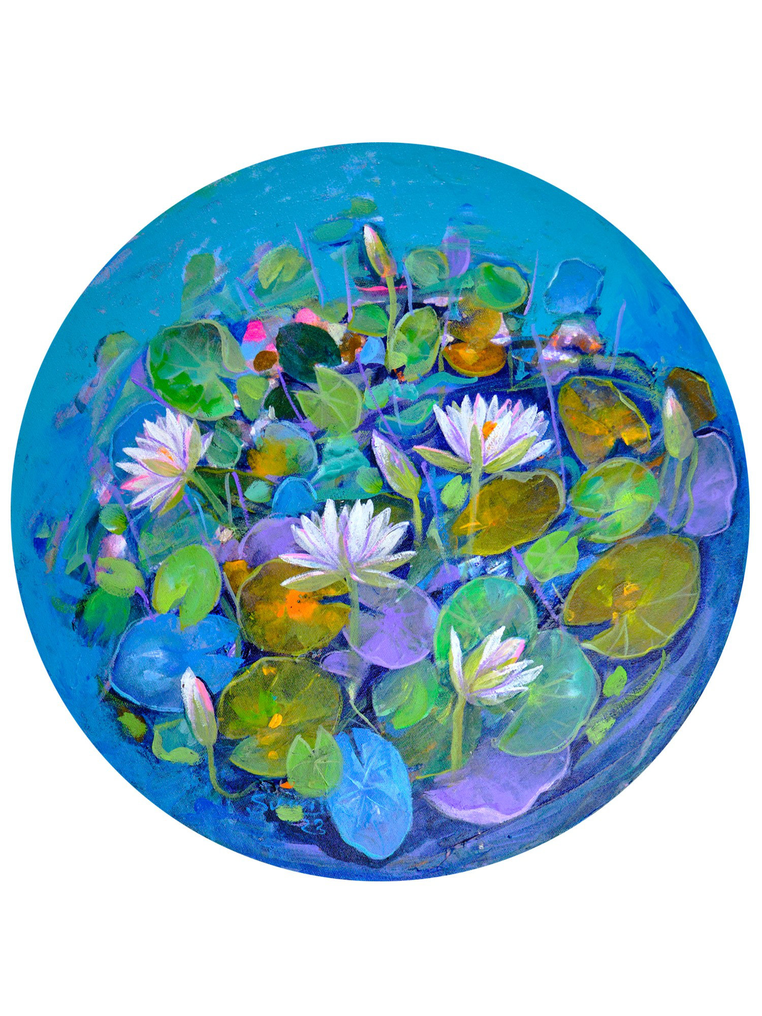Exotic India Colorful Waterlilies Painting | Acrylic On Canvas | By Sumita Maity | Wayfair